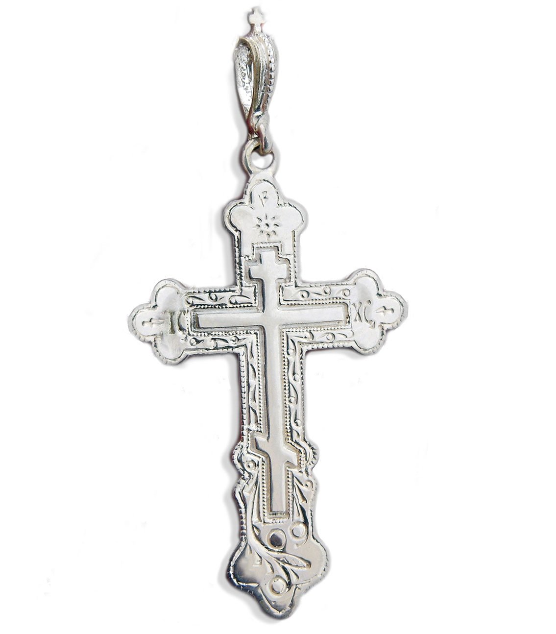 Religious Gifts Russian Orthodox Silver Three Bar Cross 1 7/8 Inch