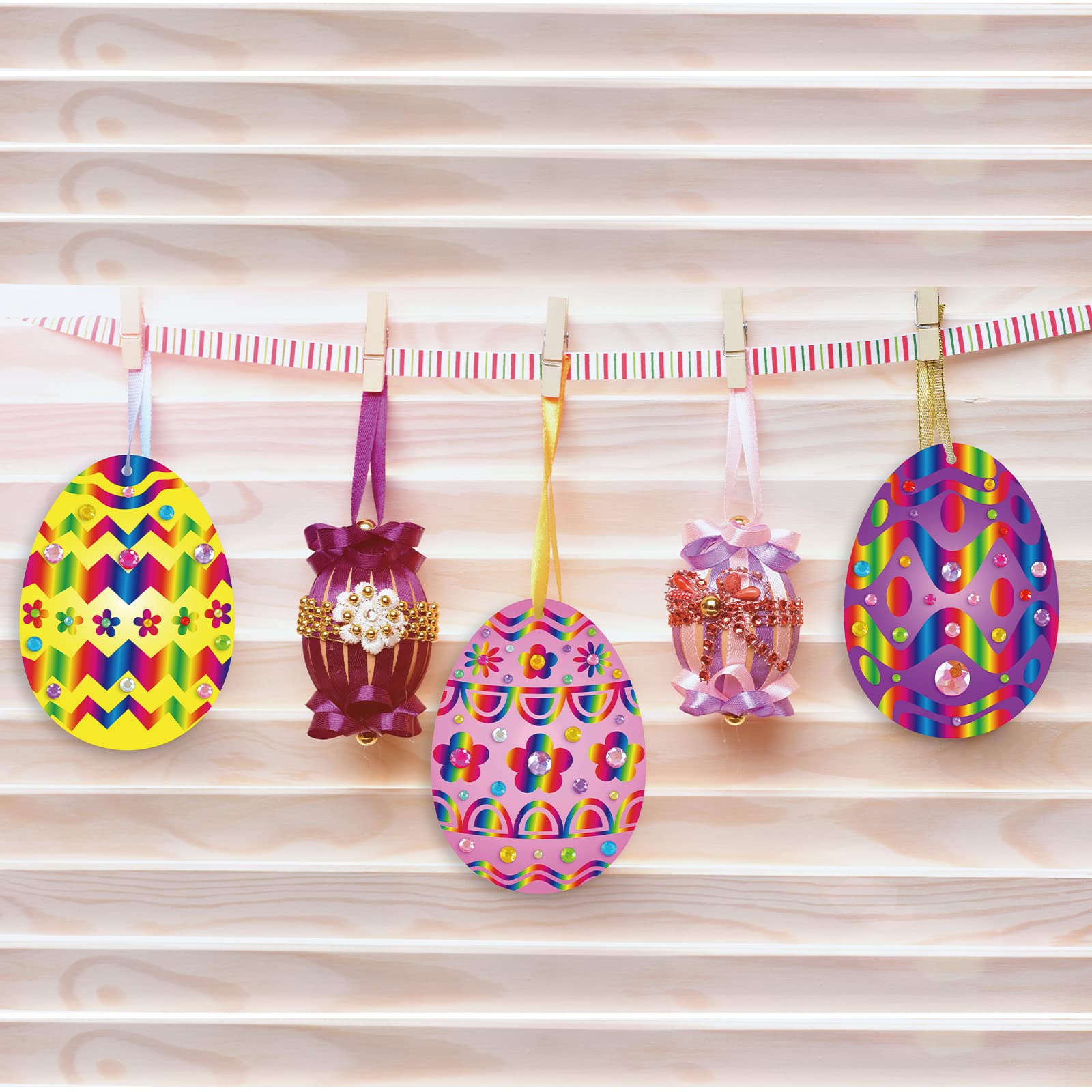YOKSAS 8 Pcs Easter Eggs Rainbow Scratch Paper Art Set,Easter Crafts for Kids Ornaments Decorations