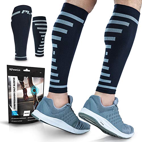 POWERLIX Calf Compression Sleeve (Pair) โ Supreme Calf Cramp & Shin Splint Sleeves for Men & Women โ Leg Compression Socks 20-30 mmHg โ Great for Pain Relief, Running, Work, Travel, Sports & More