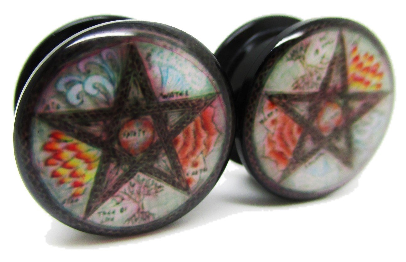 Pierced Republic Elemental Pentagram Ear Plugs - Acrylic Screw-On - 8 Sizes - *Pair* (0 Gauge (8mm))