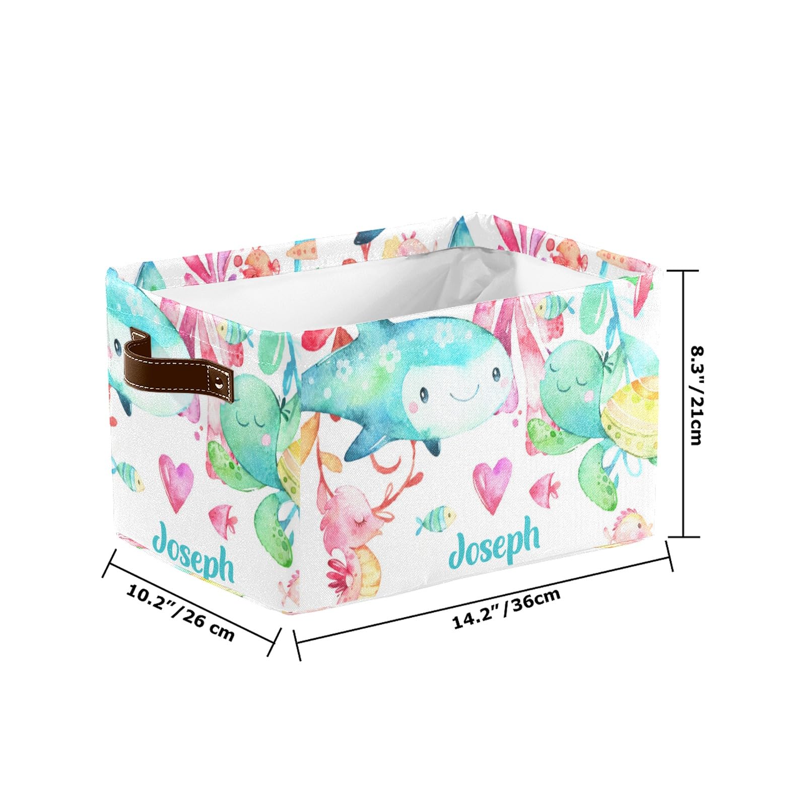 Under the Sea Ocean Personalized Storage Bins Baby Shelf Basket Custom Organizer with Handle for Bedroom Nursery Toy 2 Packs