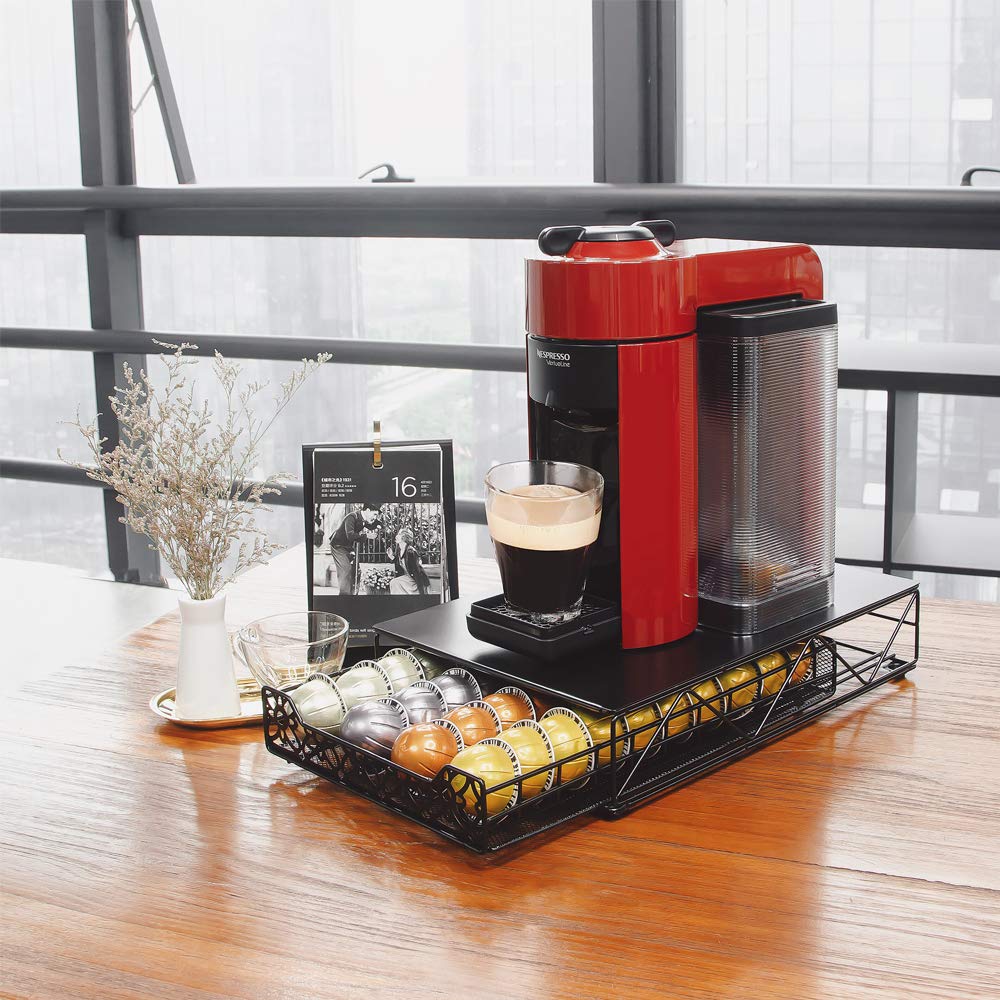 RECAPS Coffee Pod Holder Pod Drawer Storage Pods Holder Coffee Capsules Kitchen Organizer Compatible with Vertuoline Vertuo Stores 40 Capsules Black Color