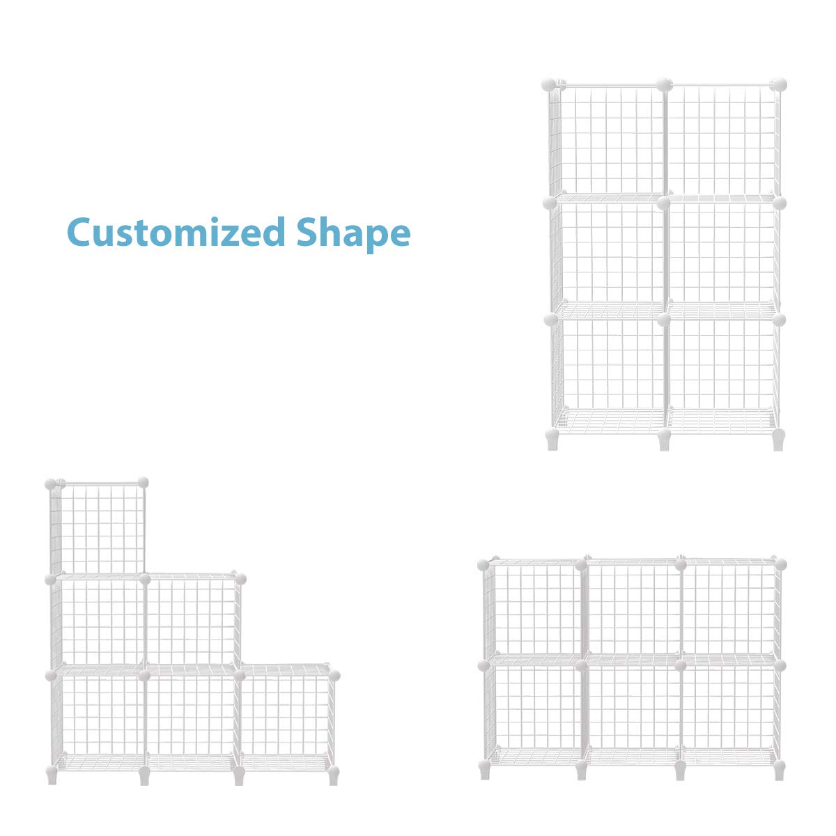 TomCare Cube Storage 6-Cube Metal Wire Cube Organizer Cube Shelves Storage Cubes Closet Organizer DIY Wire Bookshelves Storage Grids Modular Wire Cubes Bookcase for Bedroom Home Office, White