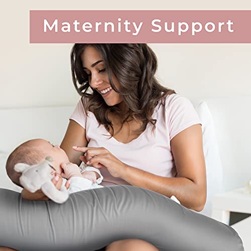 Squishy Deluxe Microbead Body Pillow with Silky Removable Cover, Extremely Huggable, Full Body Support, Keeps Spine in Proper Alignment, Doubles As a Pregnancy & Nursing Pillow, 47 X 7β, Grey