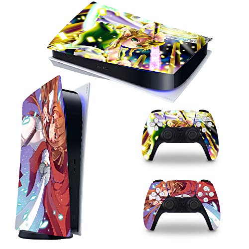 PlayStation 5 Skin Set – SAO Anime - HD Printing Vinyl Skin Cover Protective for PS5 Standard Edition Console and 2 PS5 Standard Edition Controller
