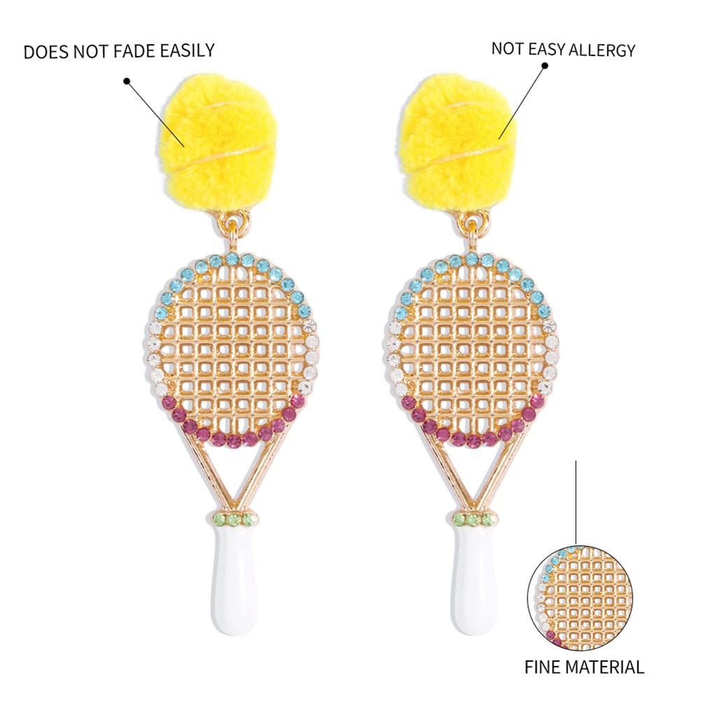 Tennis Racket Dangle Drop Earrings Tennis Racket Jewelry for Women Crystal Earrings for Women