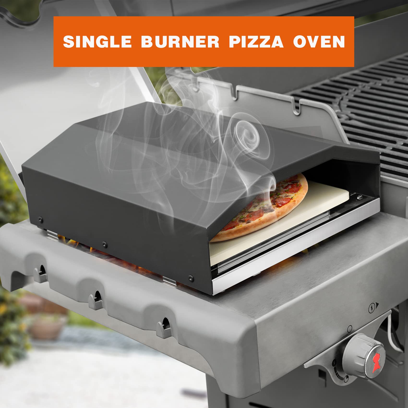 Onlyfire Outdoor Pizza Oven for Gas Grill Side Burner, Burner Top Pizza Oven Kit with Pizza Stone and Pizza Peel, 10.8'' x 12.4'' Single Burner Cooking Accessory for Camping, Backyard and Patio