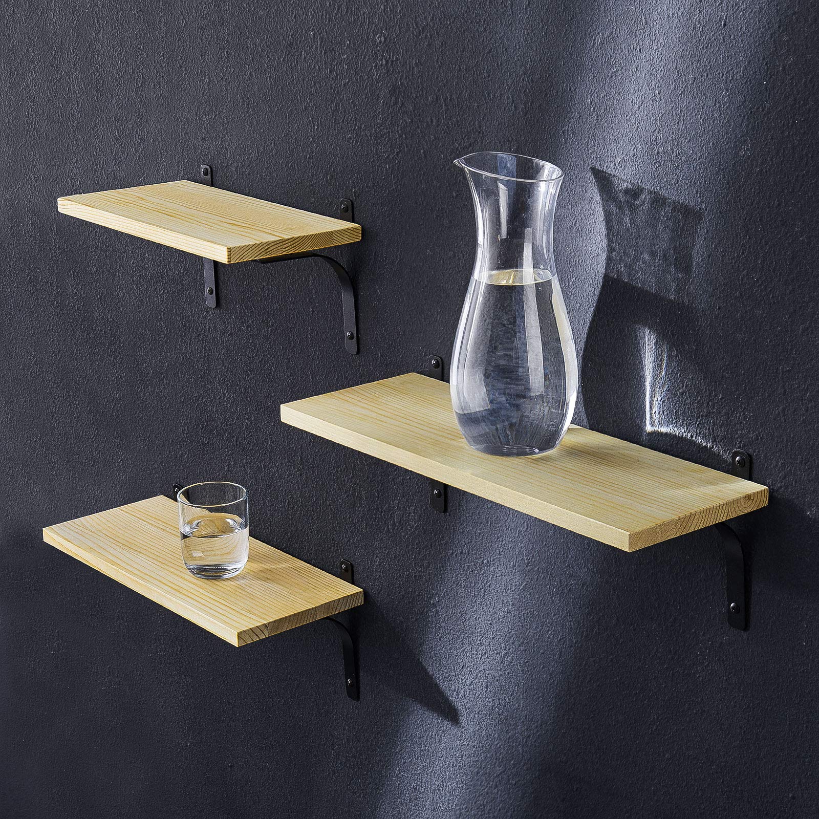 Ophanie Floating Shelves Wall Mounted, Rustic Wood Wall Storage Shelves for Bedroom, Living Room, Bathroom, Kitchen, Office, Set of 3