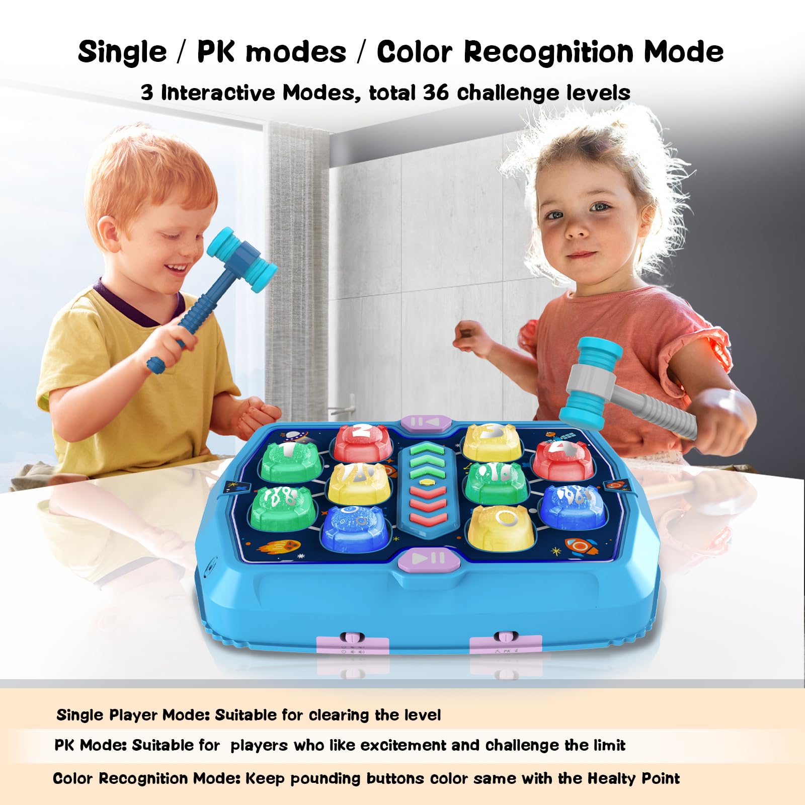 Toys for 3+ Year Old Boys, Learning, Interactive Educational, Early Developmental Toy with 3 Modes, 2 Hammers, Pounding Toys for Age 3 4 5 6 7 8 9+ Year Old Boys Girls Kids Toddlers