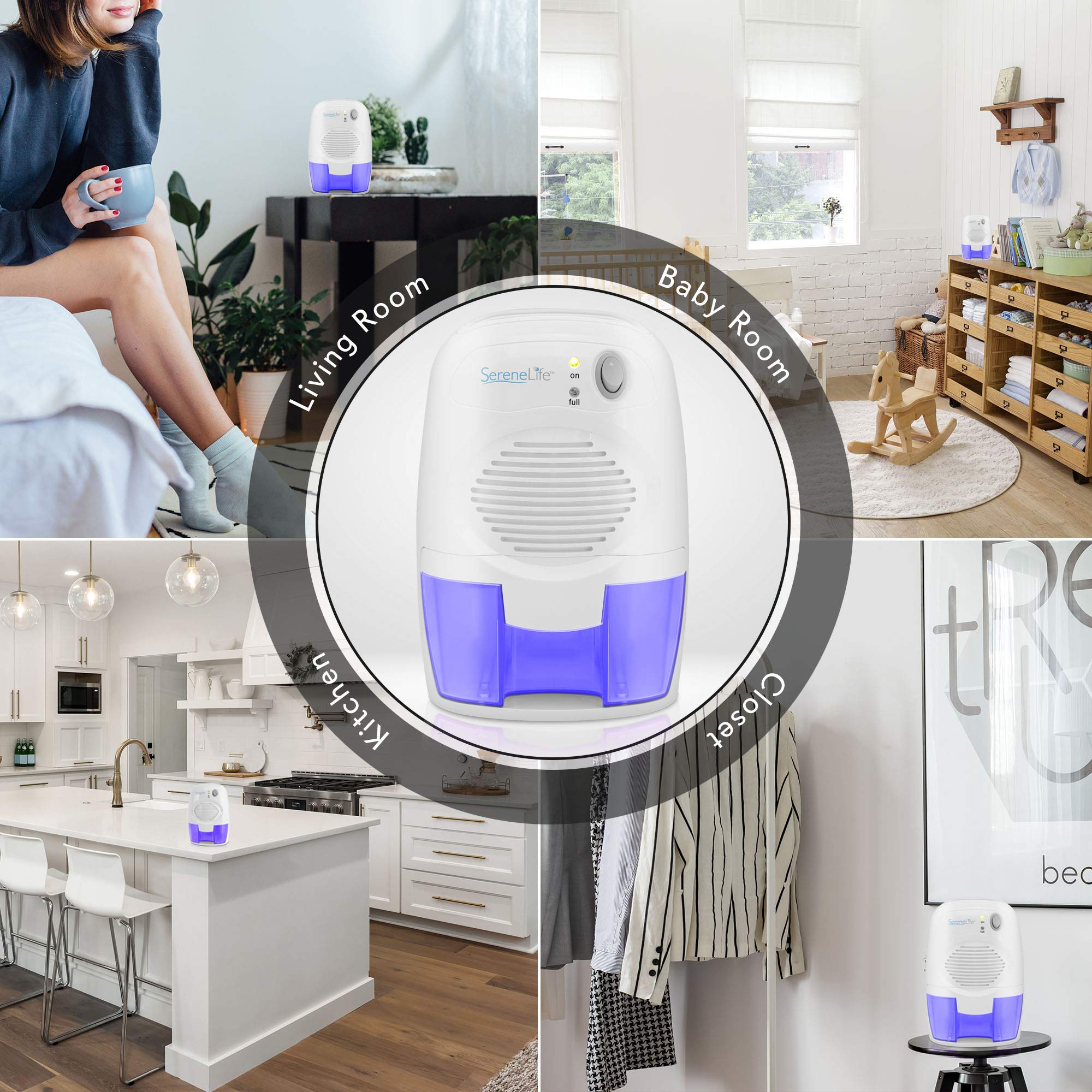 SereneLife Dehumidifier 16oz. Compact Electronic Cooler-Rooms up to 1100 Cu Ft-Breathe Easier, Odor Eliminator, Moisture Control, Ventilation Fan, Reusable Air Filter, Removable Water Tank
