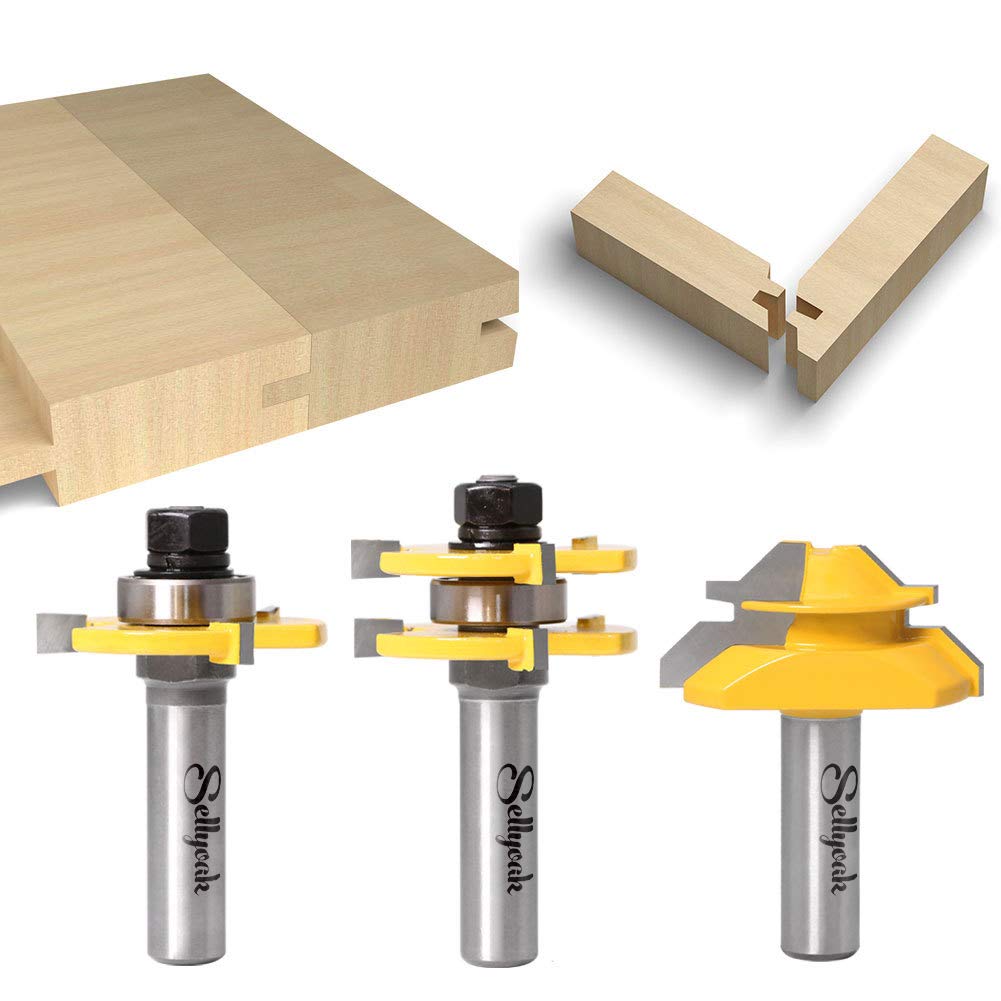 Tongue and Groove Router Bit Tool Set, SellyOak 1/2 Shank Tongue&Grooving Router Bits + 1/2 Shank 45° Lock Miter Router Bit, Wood Milling Cutter Woodworking Tools on Router Table/Base Router etc.