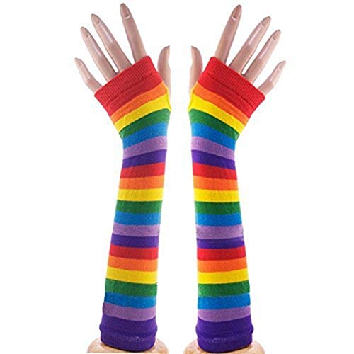 NAVADEAL Colorful Rainbow Stripe Arm Warmer Fingerless Knit Gloves Halloween