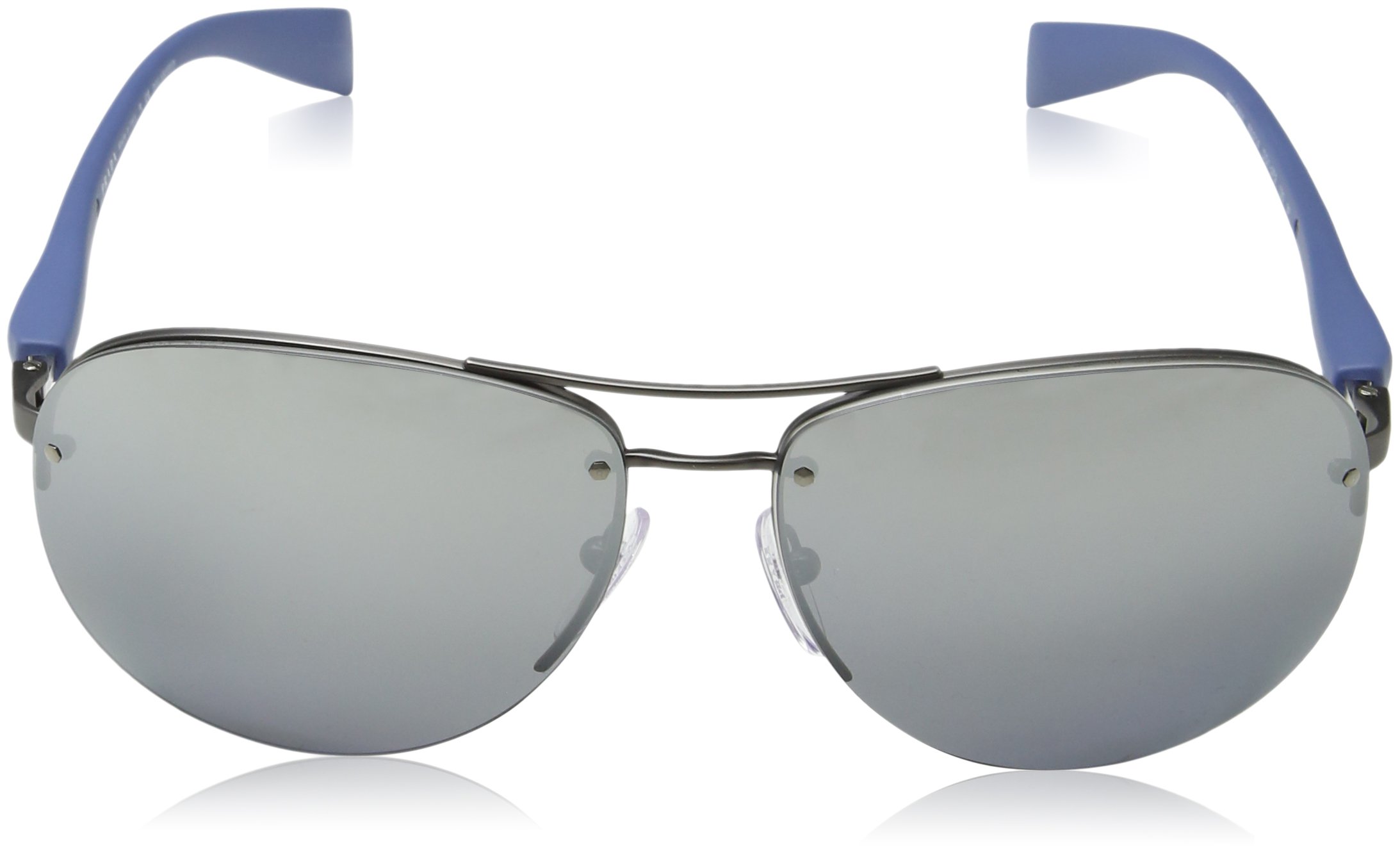 Prada Linea Rossa PS 56MS DG12F2 Gunmetal Rubber Metal Aviator Sunglasses Silver Mirror Polarized Lens