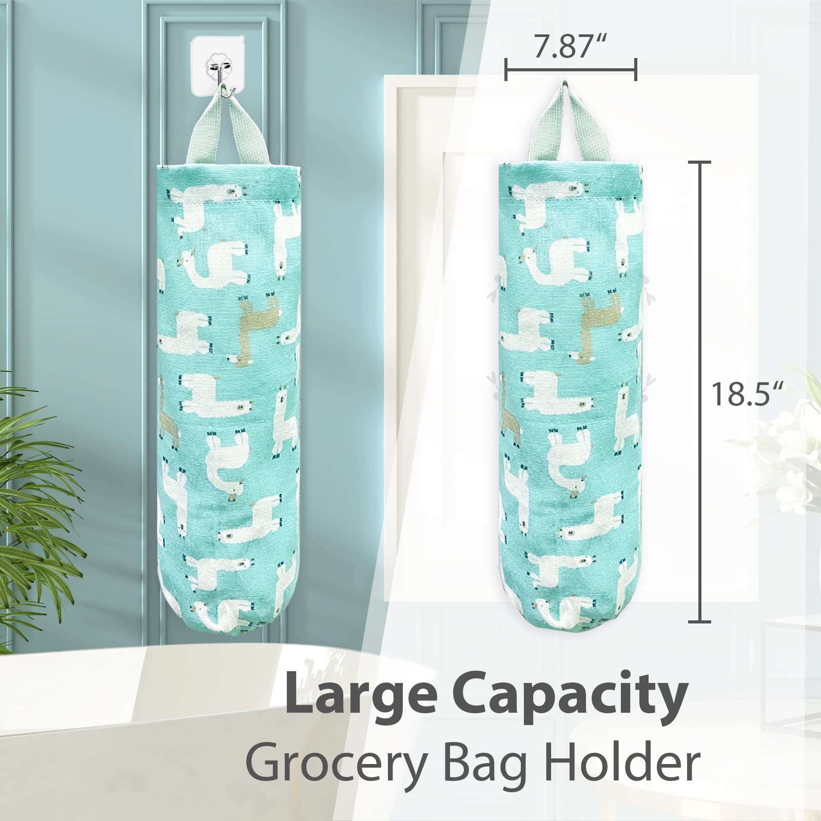 Plastic Bag Holder,Reusable Grocery Bag Holder,Wall Mount Plastic Bag Organizer Shopping Bags Carrier,Washable Large Grocery Bag Storage Dispenser for Home Kitchen Travelling Decor, 1 Pack,Alpaca