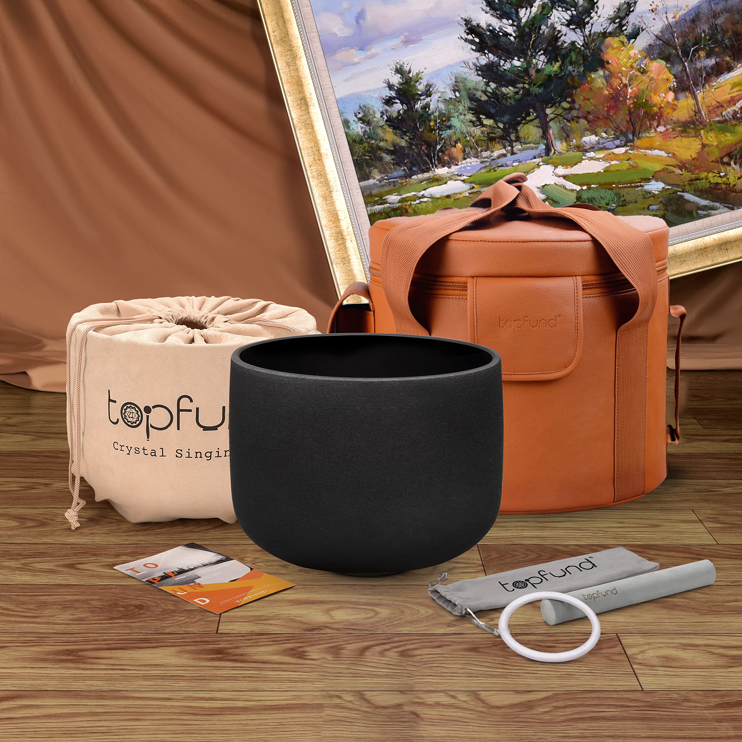 TOPFUND Orange Yellow E Note Crystal Singing Bowl Solar Plexus Chakra 10 inch with Heavy Duty Carrying Case and Suede Mallet