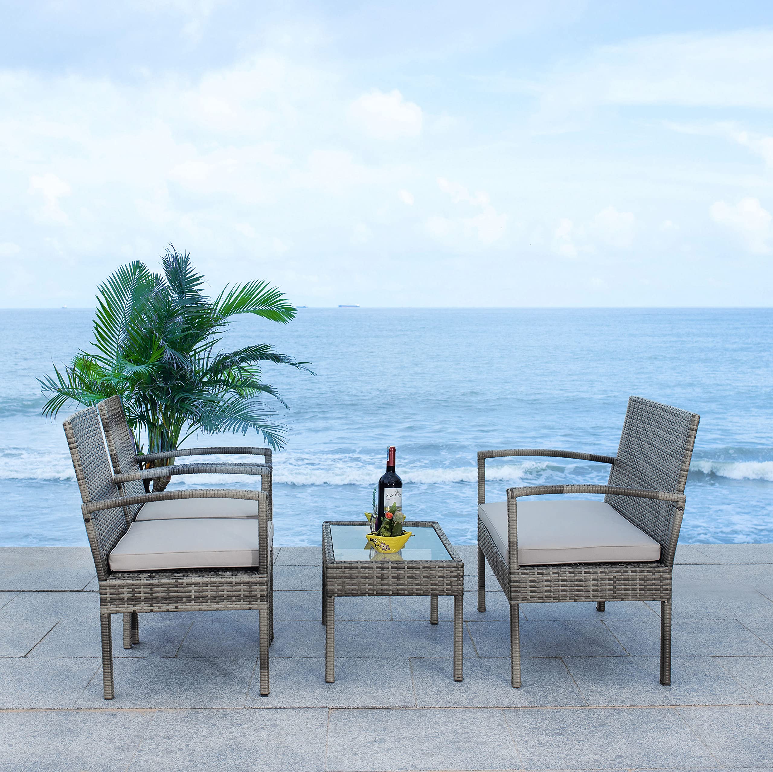 Safavieh PAT7507B Collection Bassey Grey 4-Piece Outdoor Living Patio Set