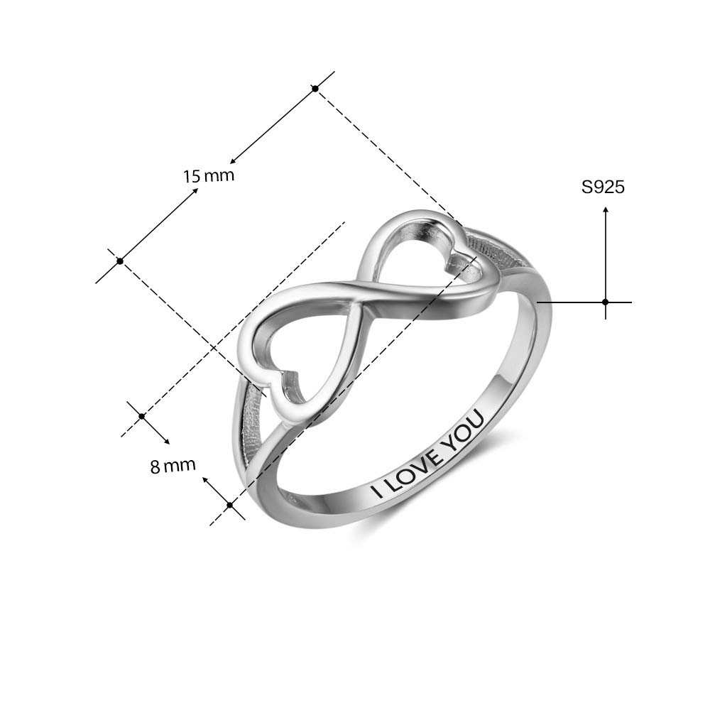 SILBERTALE 925 Sterling Silver Rings for Women Stacking Infinity Knot Double Heart I Love You Heart Promise Rings Stackable Wedding Bands Rings Size 6