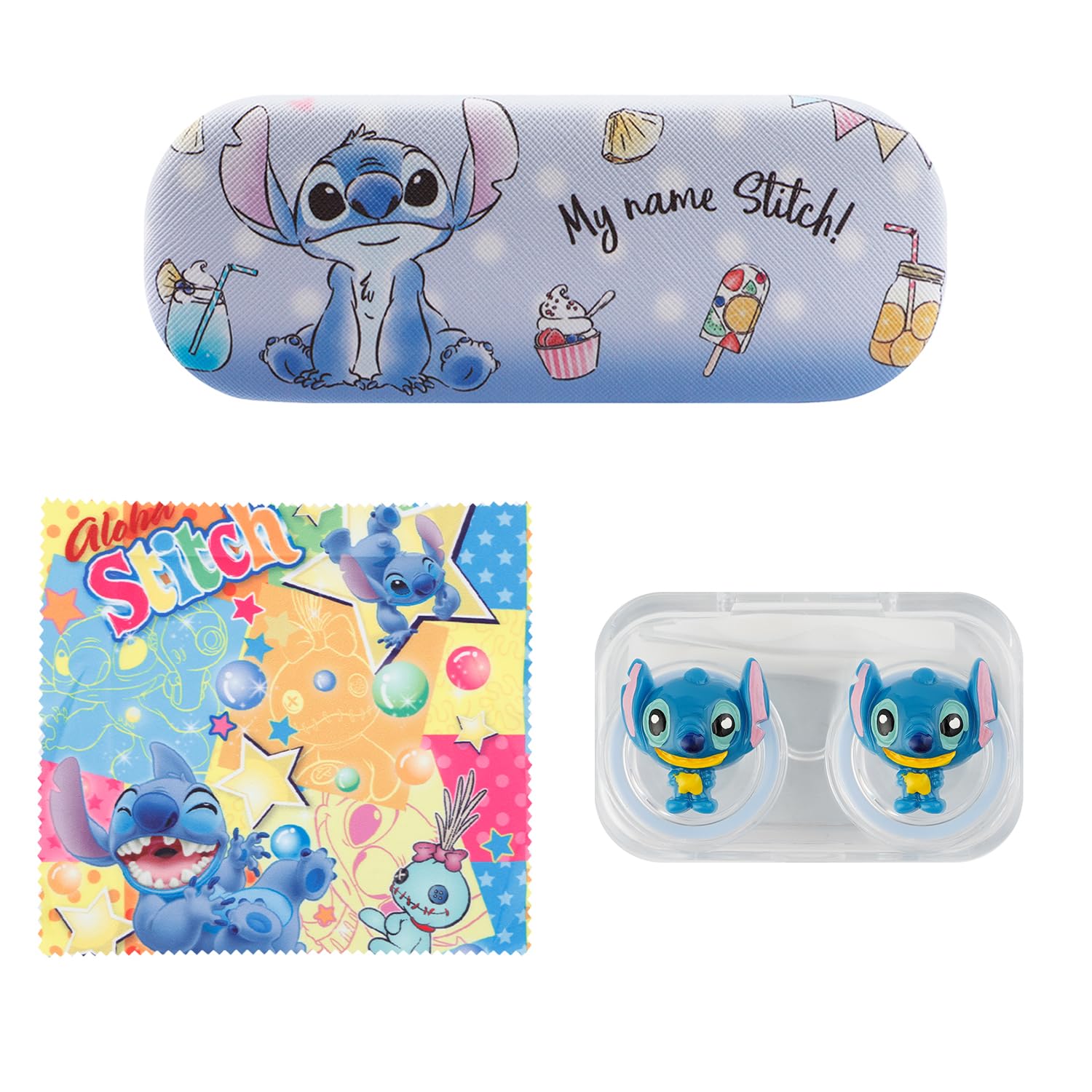 U-CHYTY Cartoon Stitch Hard Shell Eyeglasses Cases Kitty Protective Case with Glasses Cloth Storage Box Holder forTeen