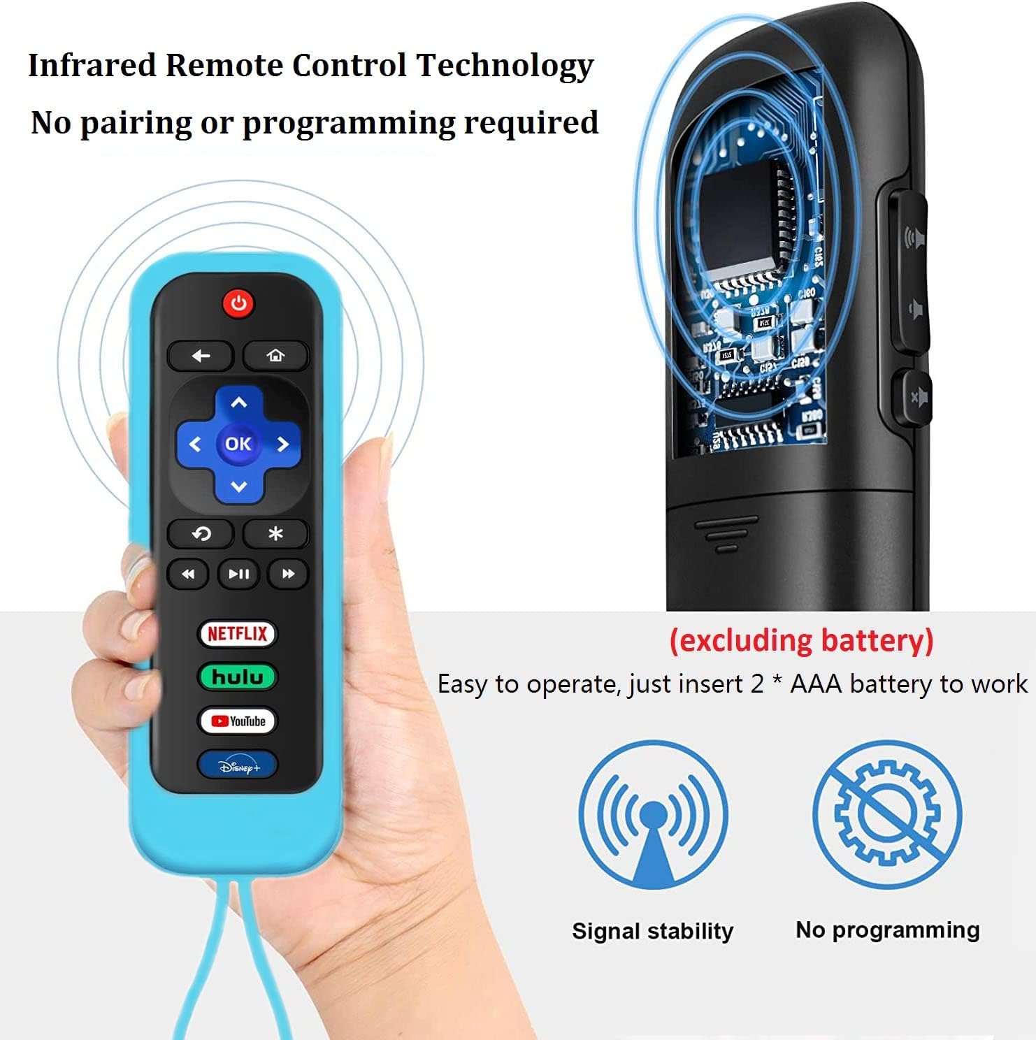 Replacement Remote for Roku TCL TV with Luminous Silicone Case, Compatible for TCL Roku, Hisense, Onn, Sharp, Element, Westinghouse, Philips Roku Series Smart TVs (Not for Roku Stick and Box)