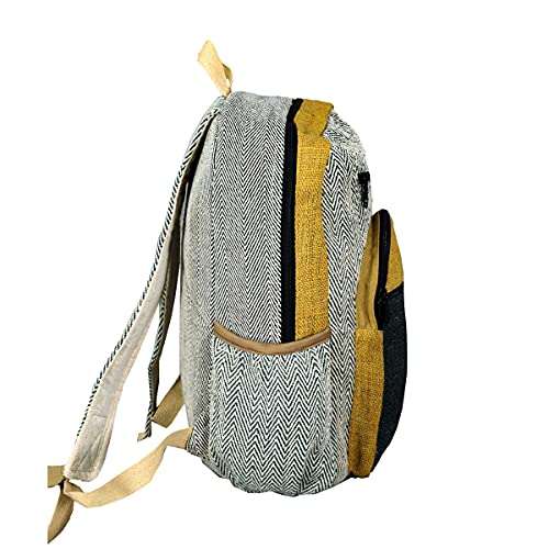 VIBRANIC Himalayan HEMP Laptop Backpack - THC Free - 13β/15β Laptop Compartment - All Natural Handmade - Multi-Pocket - Yellow Green Shade - Made in Nepal