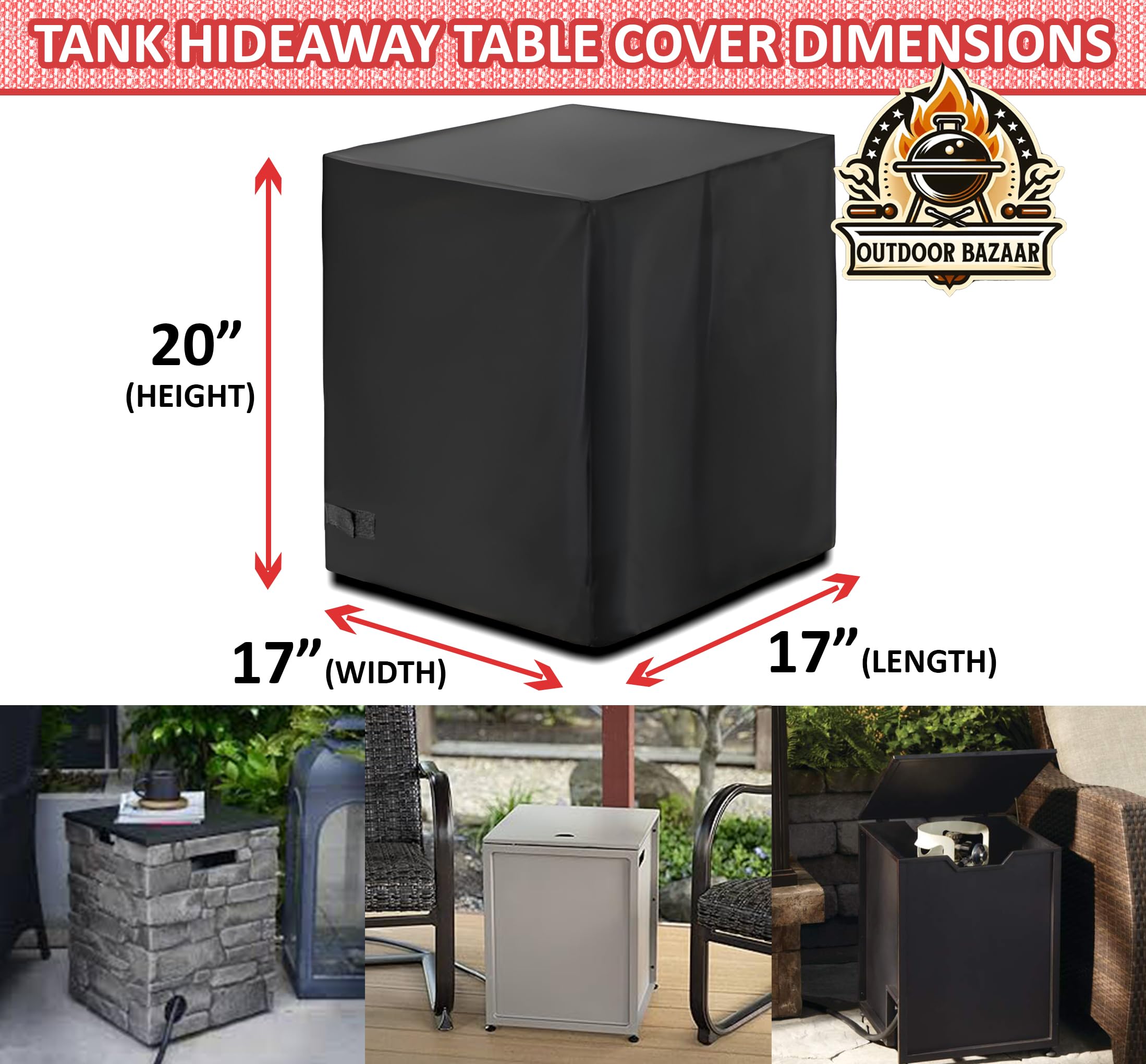 Outdoor Bazaar 17 Inch Square Cover for Tank Hideaway Tables from Bond Manufacturing Model 67635, Endless Summer ZAZ1801M, Cosiest Wicker Tank Table and Others