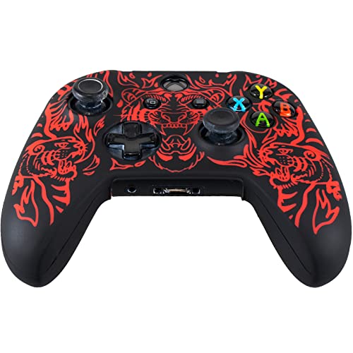 YoRHa Laser Carving Silicone Skin Case for Xbox Series X/S x 1 Controller (Tiger White) with Thumb Grips x 8