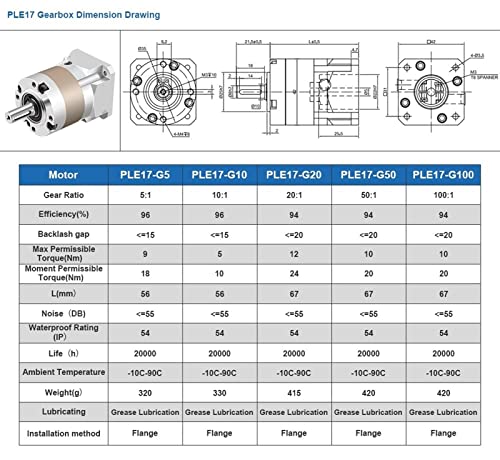 WYanHua-Electric Gearbox Nema 17 Gear Head Speed Reducer, Ratio 5:1/10:1/20:1/50:1/100:1, 5mm Input 8mm Output Stepper Motor Planetary Gearbox Durable (Hole Diameter : Ratio 20 to 1)
