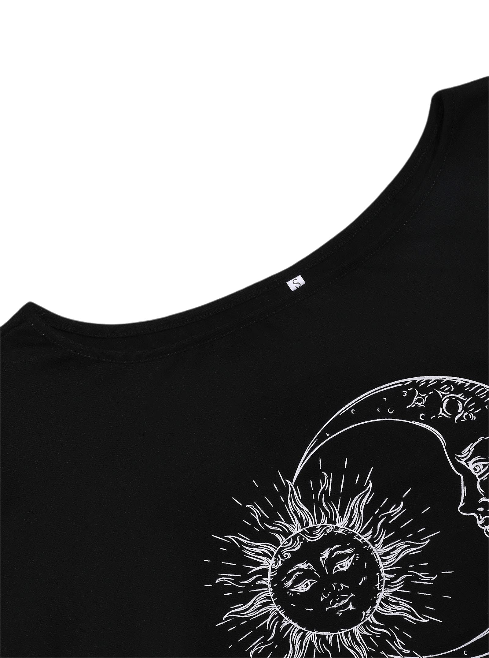 Remidoo Women Off The Shoulder Tops Short Sleeve Sun and Moon T-Shirt Casual Blouse B-Black Large