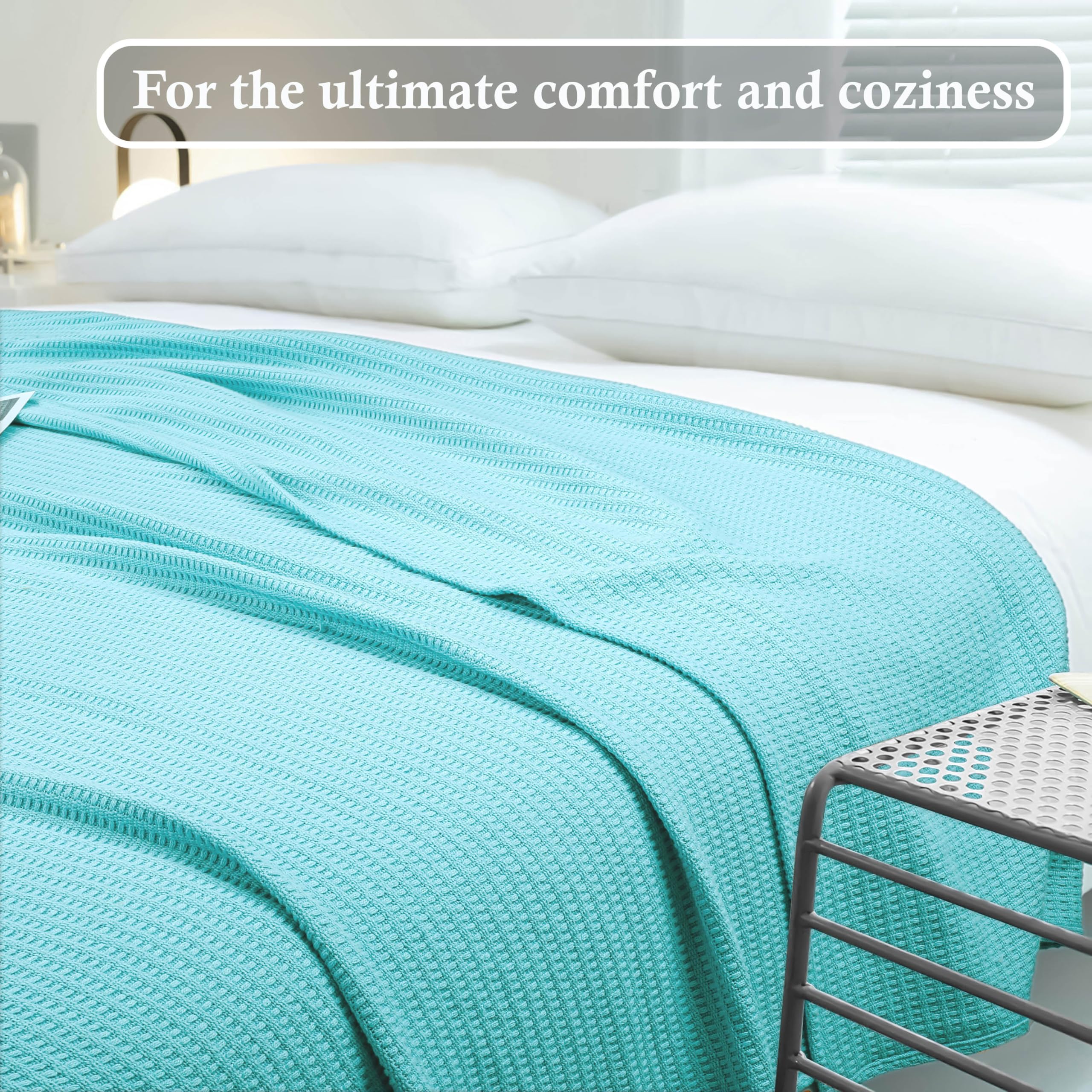 Tex Trend 100% Cotton Thermal Blanket, Soft Premium Twin XL Blanket - Upgraded Waffle Weave Blanket - Breathable Skin Friendly Woven Cotton Blankets for All Seasons - (60x90, Blue)