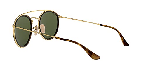 Ray-Ban RB3647N Double Bridge Round Sunglasses, Gold/G-15 Green, 51 mm + 1