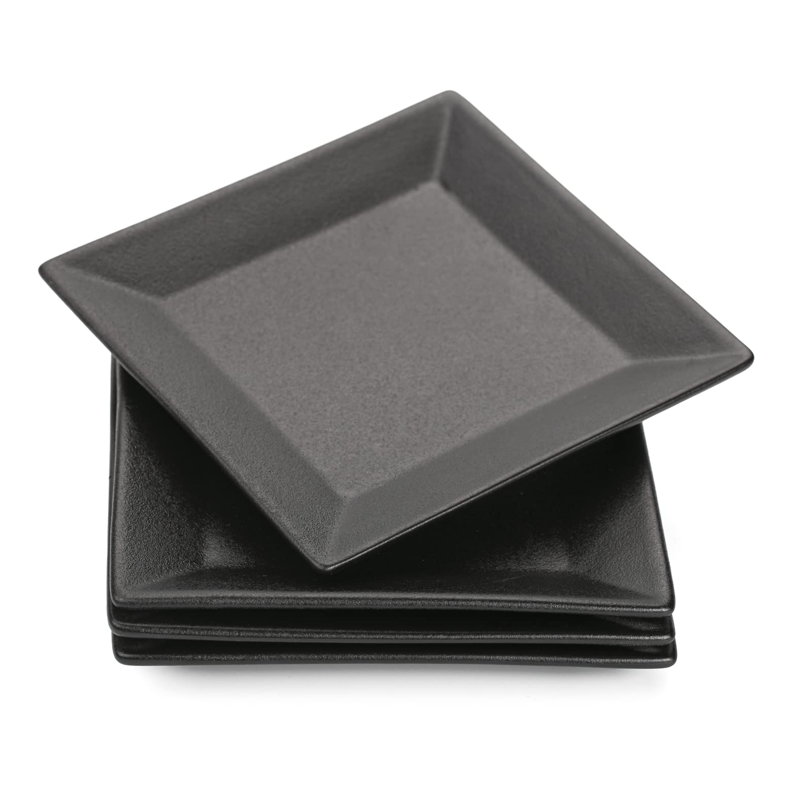 vicrays Ceramic Square Dinner Plates Set 8 inch Porcelain Serving Plates for Salad Dessert Appetizer Bread - Set of 4 - Black