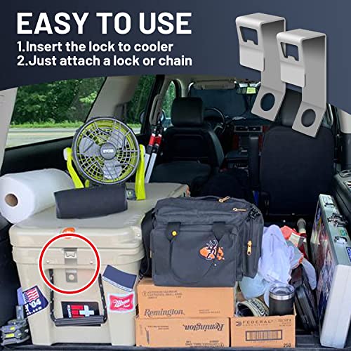 Omoojee Cooler Lock Bracket, 2 Pack with Bottle Opener, Tie Down Kit Made of Durable Stainless Steel, Compatible with Yeti/RTIC Coolers