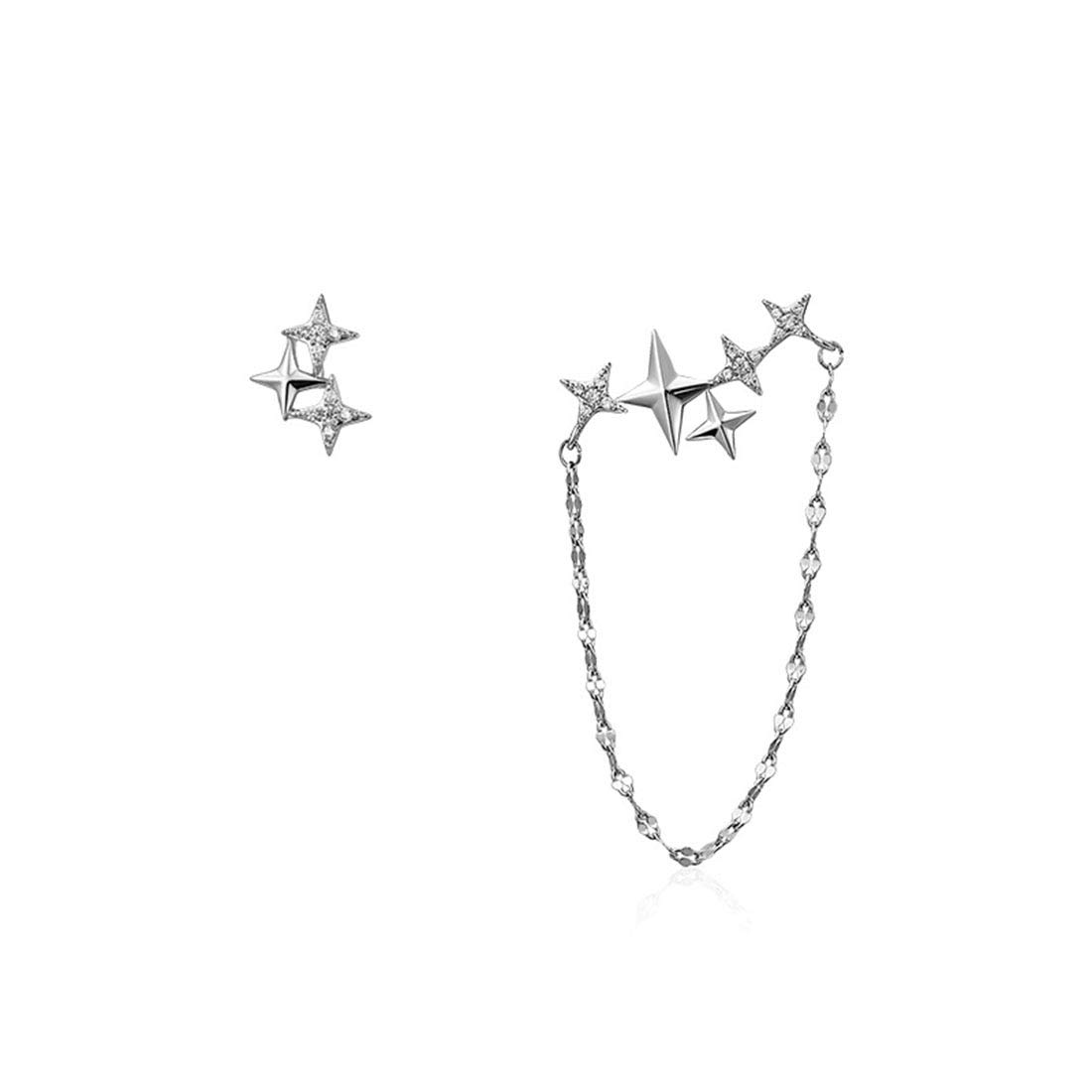 SLUYNZ 925 Sterling Silver Star Chain Studs Earrings for Women Star Crawler Earrings Studs Asymmetric