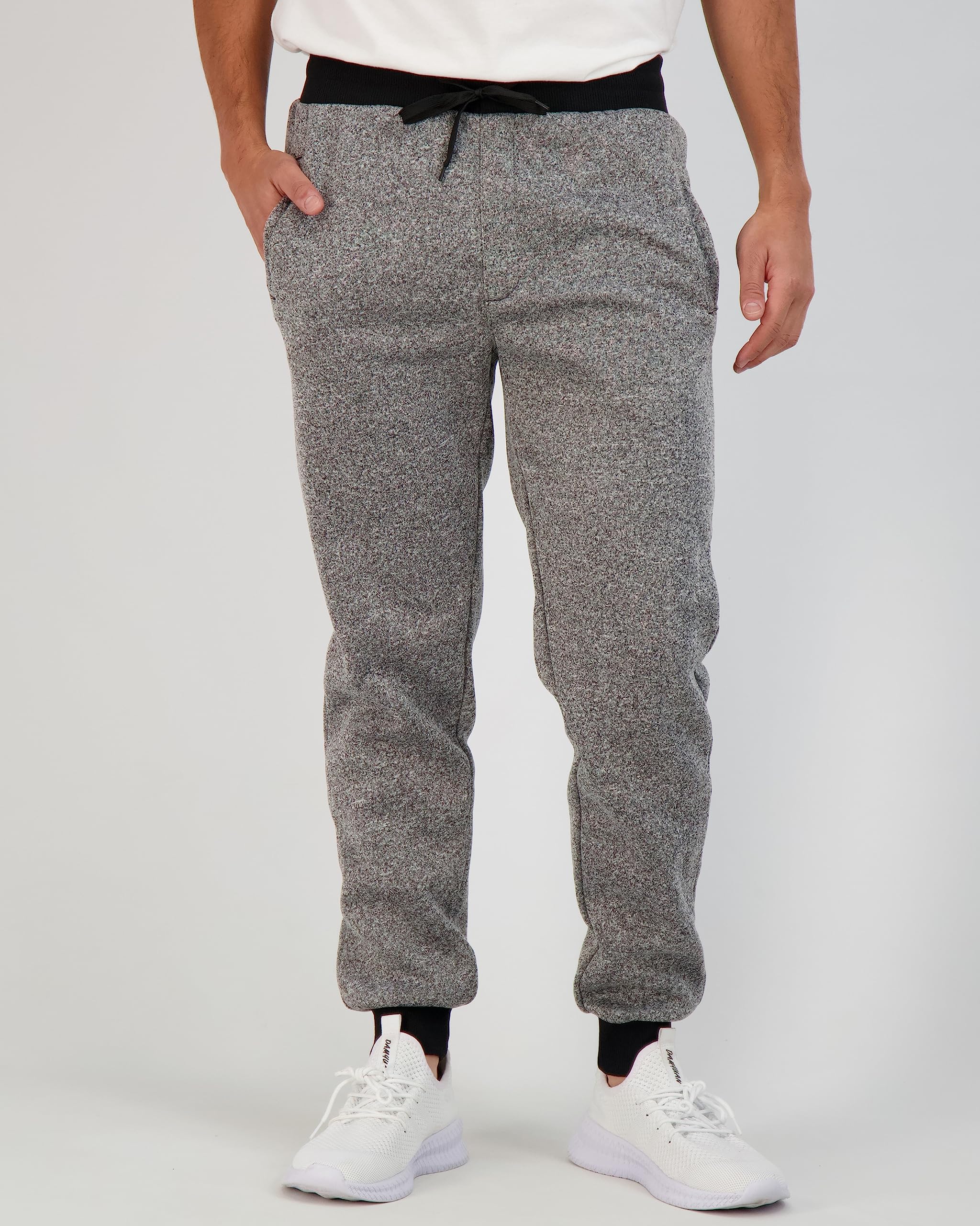 Real Essentials Mens Joggers Sweatpants Fleece Pants Sweat Clothing Pockets Baggy Elastic Cuffed Workout Bottom Athletic Soft Warm Winter Jogging Gym Active Track Work Tapered, Set 1, L, Pack of 3