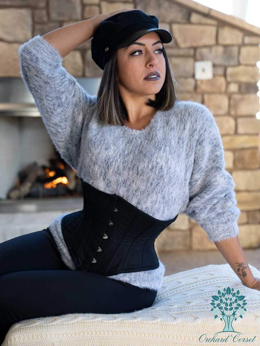 Orchard Corset CS-201 Womens Cotton Underbust Original Steel Boned Waist Trainer Corset - Black 28