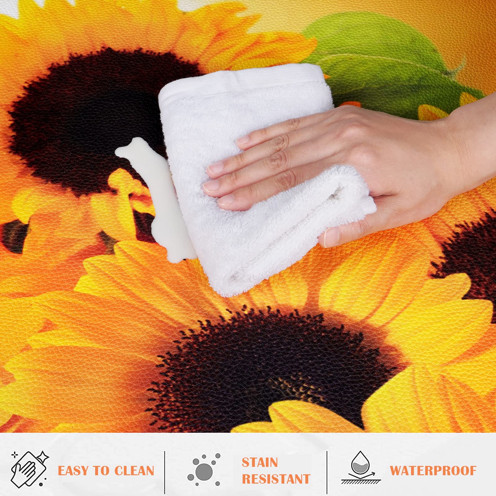 Sunflower Kitchen Mat Set Anti Fatigue 2 Piece, Floral Kitchen Rugs and Mats Non Skid Washable Waterproof, Cushioned PVC Kitchen Rug Comfort Mat for Kitchen Floor Sink, 18'' x 48''+18'' x 30'', Yellow