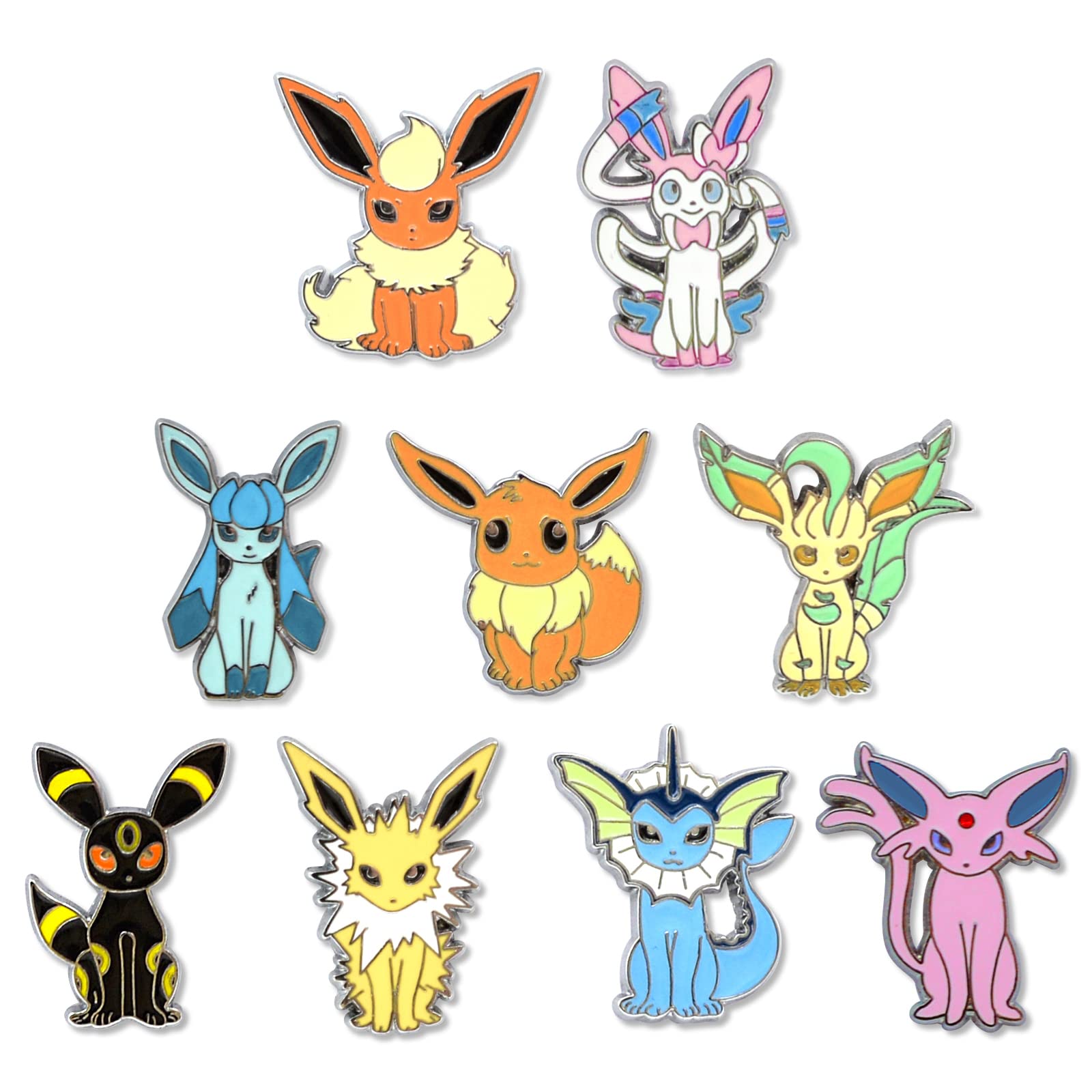Pocket Monster Eevee Family Badge, Set of 9PCS Including Original Form and 8 Evolutionary Forms Including Box (Style 2)