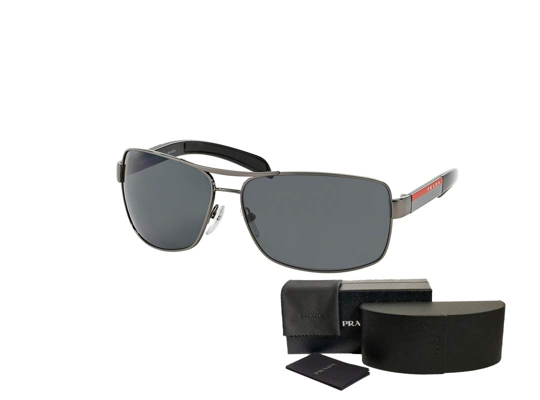 Prada PS54IS 5AV5Z1 65M Gunmetal/Grey Polarized Rectangular Sunglasses For Men+ BUNDLE With Designer iWear Eyewear Kit