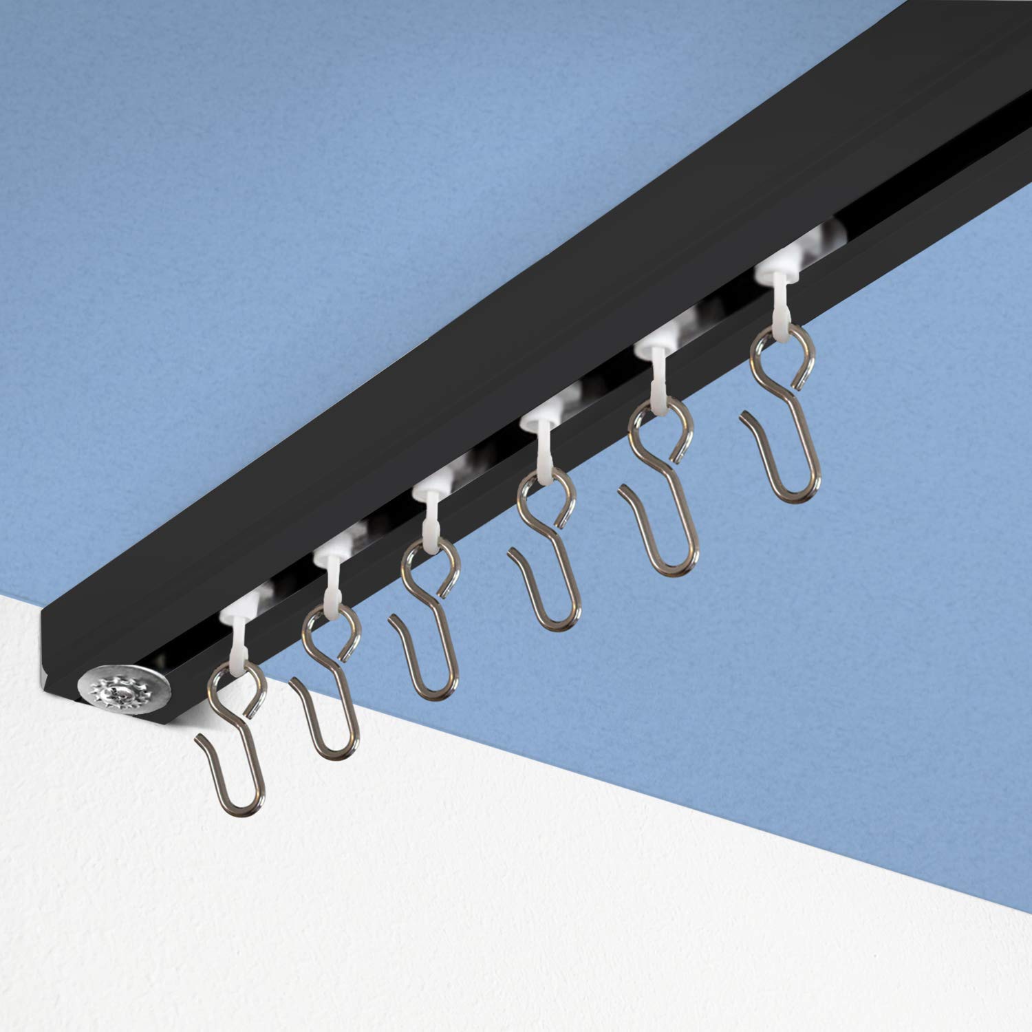 RoomDividersNow Ceiling Curtain Track Set- Comes with Track, Roller Hooks, Installation Hardware, Saw, and End Cap-Curtain Rail, Large, For Spaces 12-18 Feet Wide - White