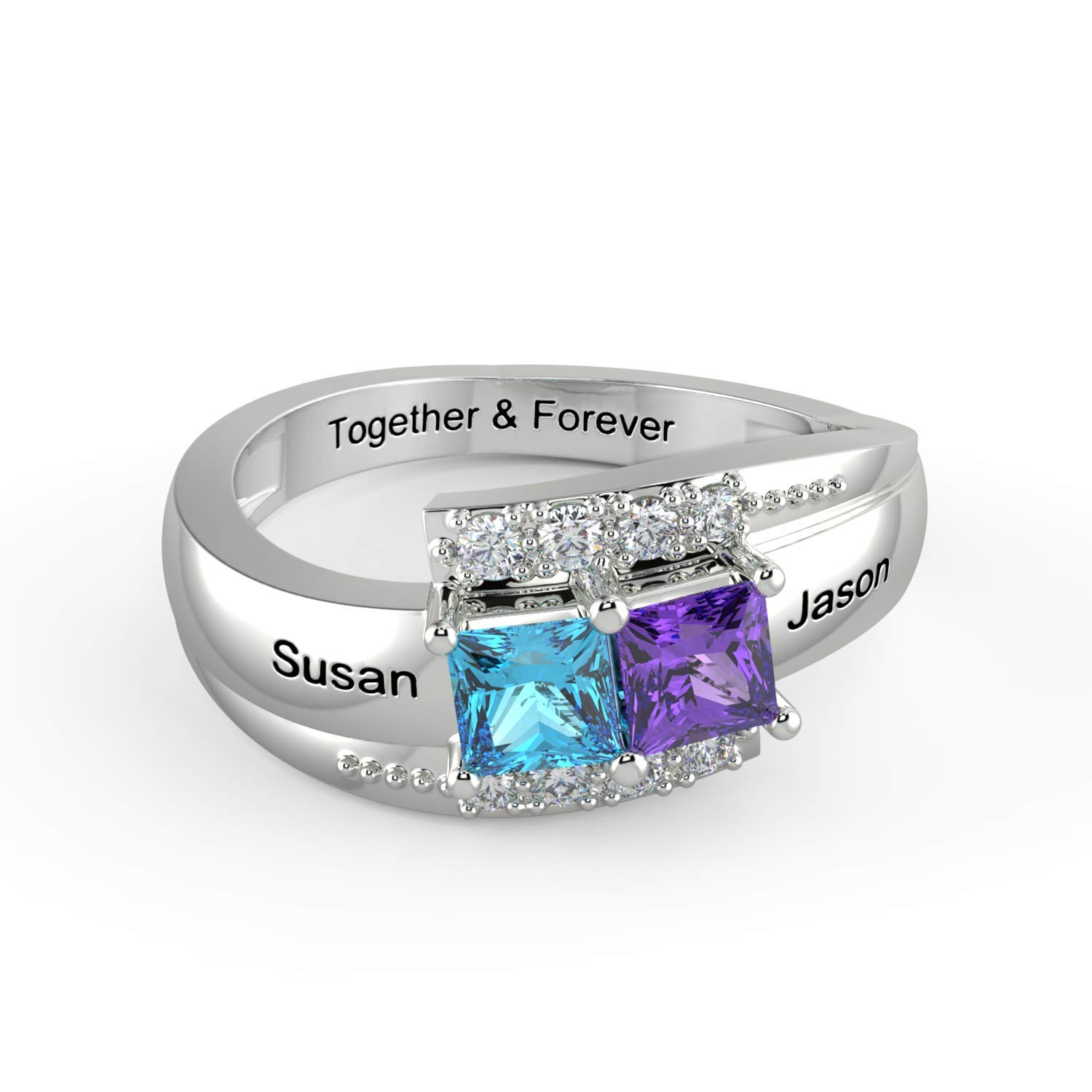 Personalized Mothers Ring with 2 Simulated Birthstones Engraved Names Promise Rings for Her Women Custom Jewelry (7)