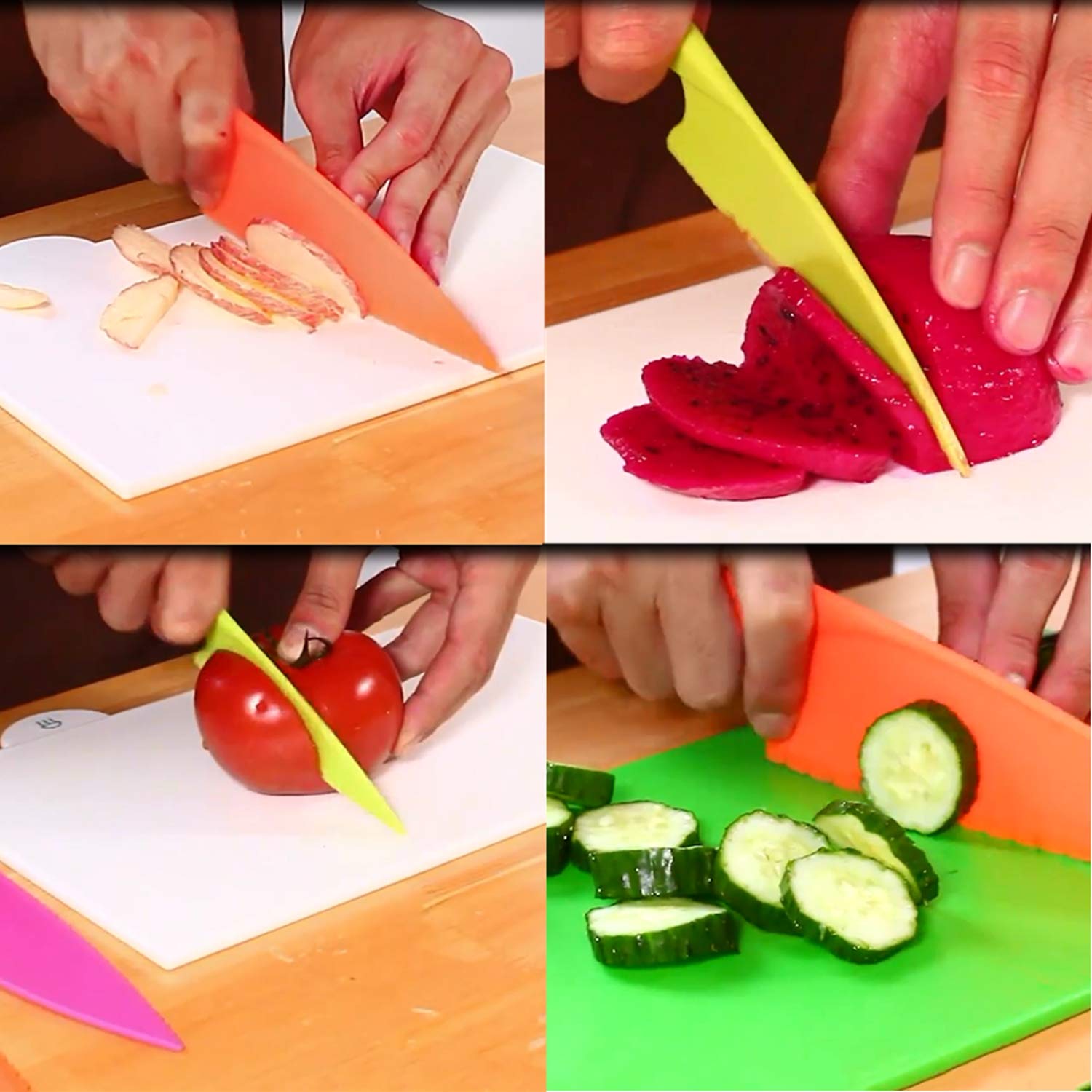 POCOMOCO Kids Kitchen Knife Set Children Safe Cooking Plastic Knives Set with Cut-resistant Gloves (Ages 6-12), Vegetables Cutters Perfect for Fruit, Bread, Cake, Lettuce, Salad