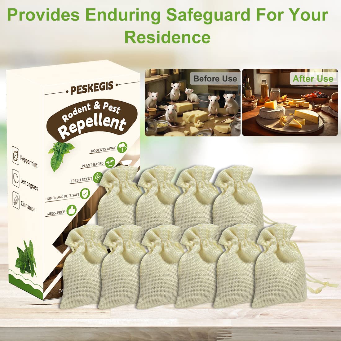PESKEGIS Rodent Repellent Peppermint Oil to Repels Mice and Rats Repels Naturally, Mouse Mice Repellent Indoor House Car Engine Pipe Pest Control, Safe to Use, Fresh Scent, Keep Mouse Away, 10 Pack