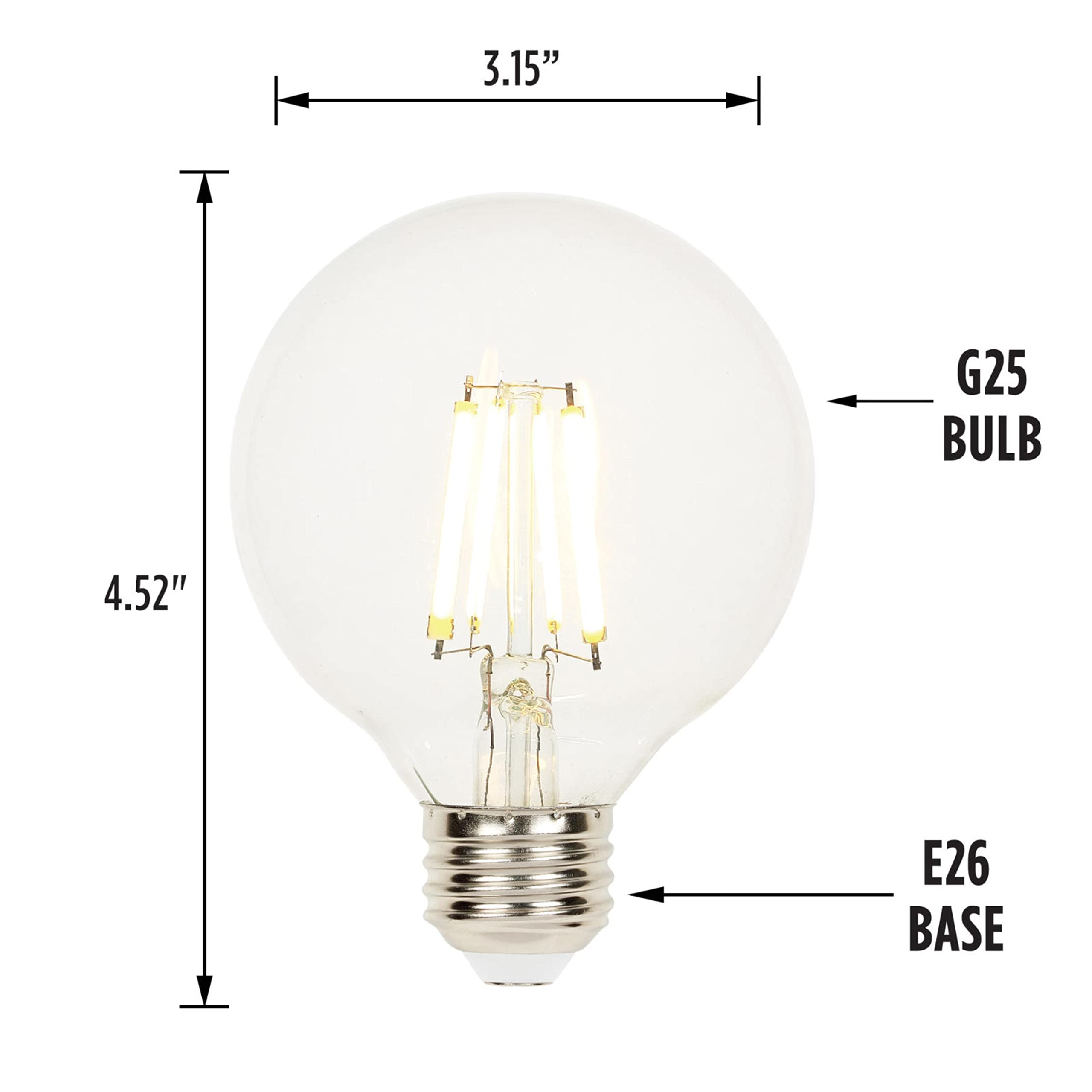 Westinghouse 5317320 6.5 Watt (60 Watt Equivalent) G25 Dimmable Clear Filament LED Light Bulb 6-Pack, Medium Base