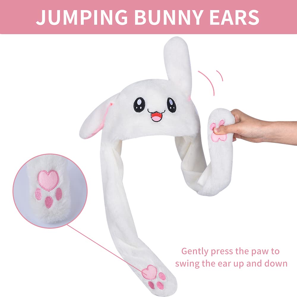 Rabbit Hat The Ears pop up After Pressing The Claws Hat Funny Bunny Cap for Girls,Christmas Party Holiday (White)