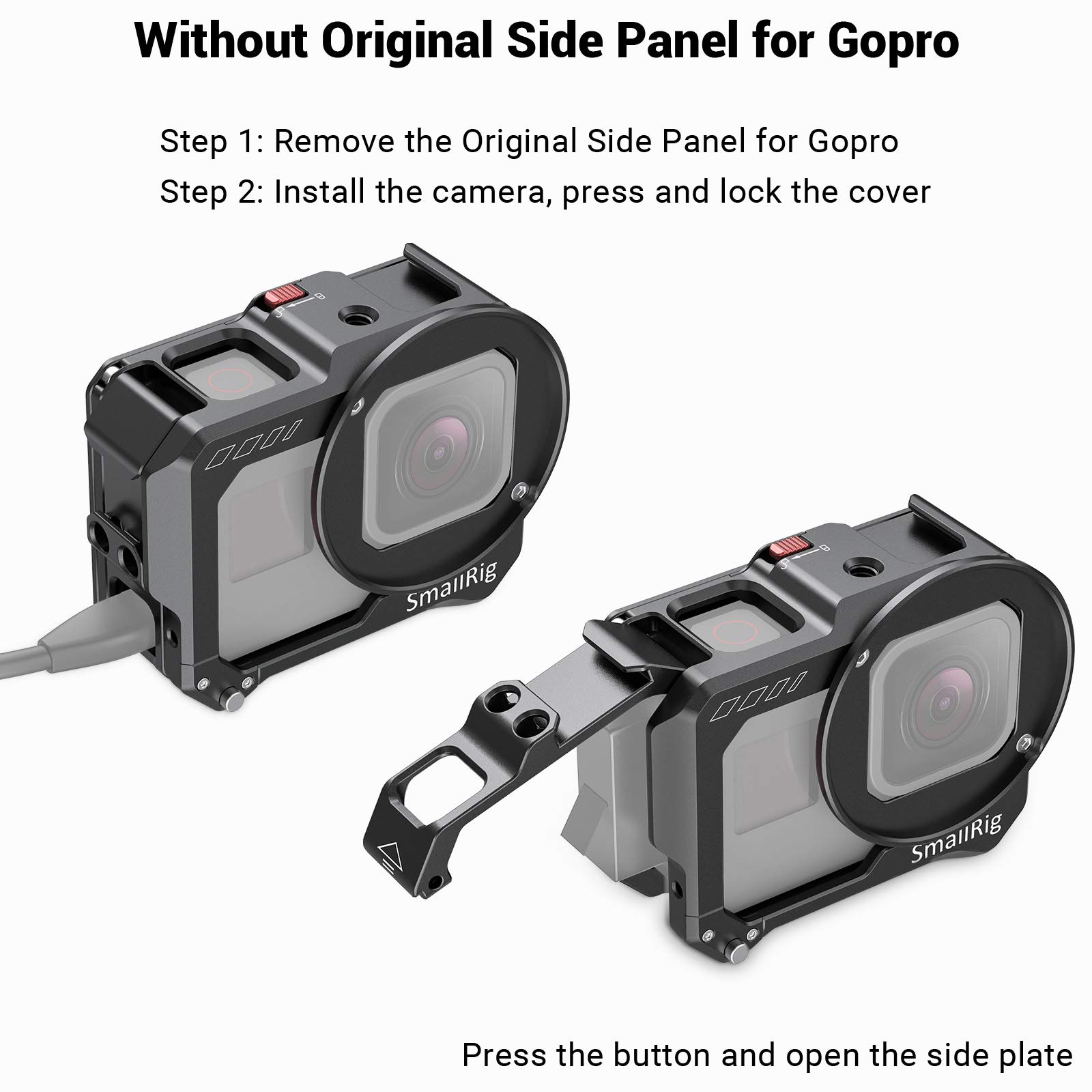 SmallRig HERO8 Vlogging Cage, Aluminum Video Cage with 52mm Filter Mount and 2 Cold Shoe Mount for Mic and Led Light for GoPro HERO8 Black CVG2505