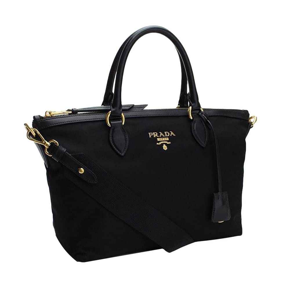 PradaWomens Black Tessuto Nylon Two-Way Satchel Handbag 1BA104
