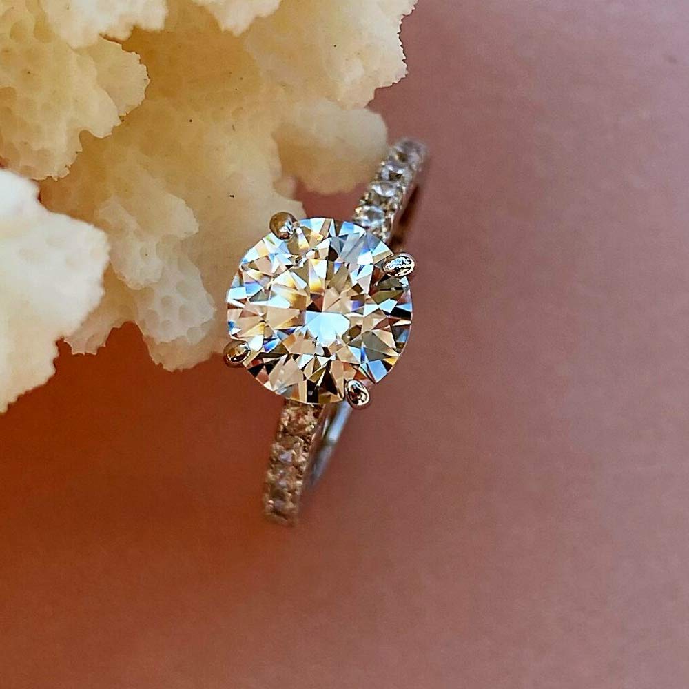 Precision Cut Zircon 2 Ct Round-cut Halo Bridal Ring 925 Silver Accented Brilliant Solitaire Engagement Ring (Silver, 6)