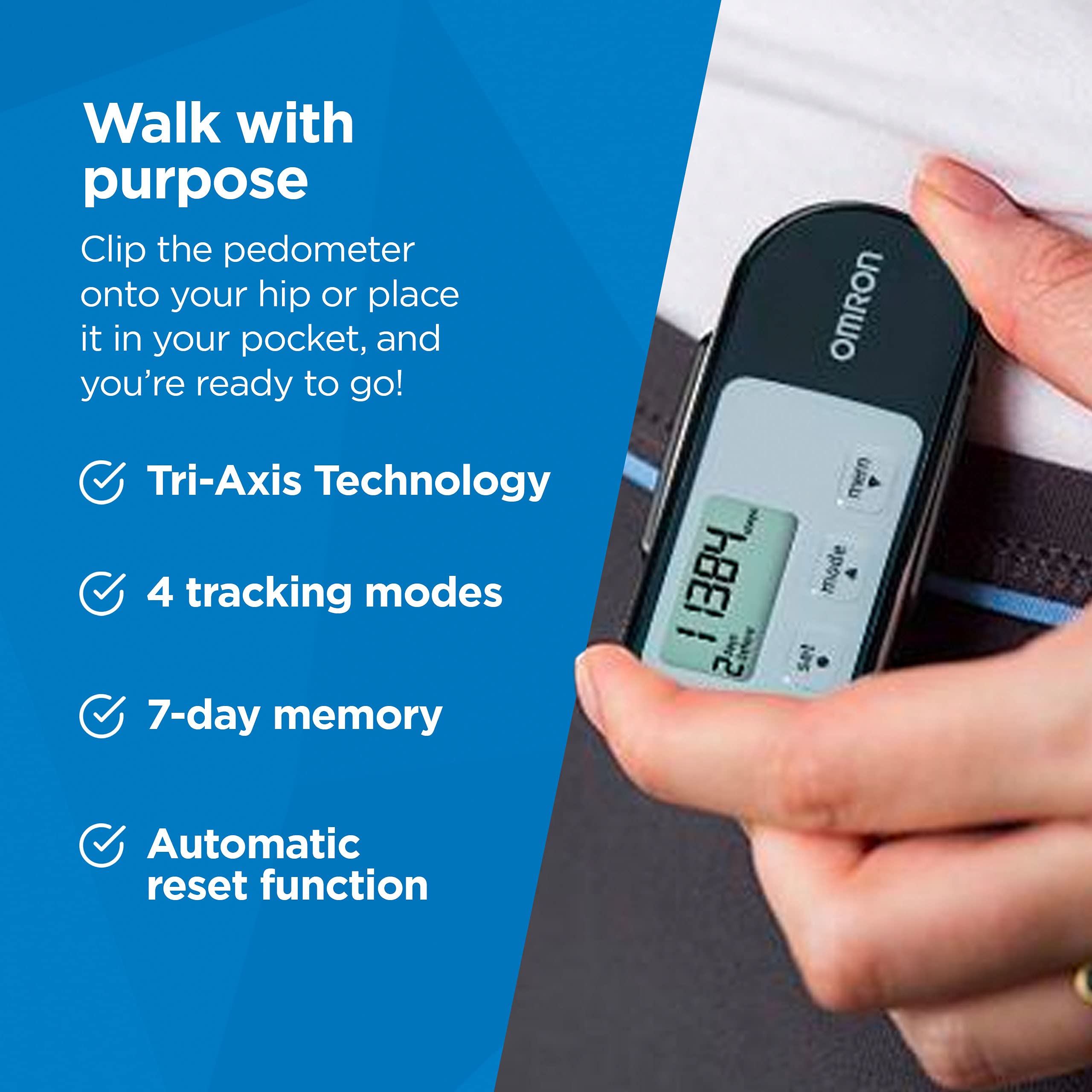 Omron Tri-Axis Alvita Optimized Pedometer - Features 4 Activity Modes - Black, HJ-321