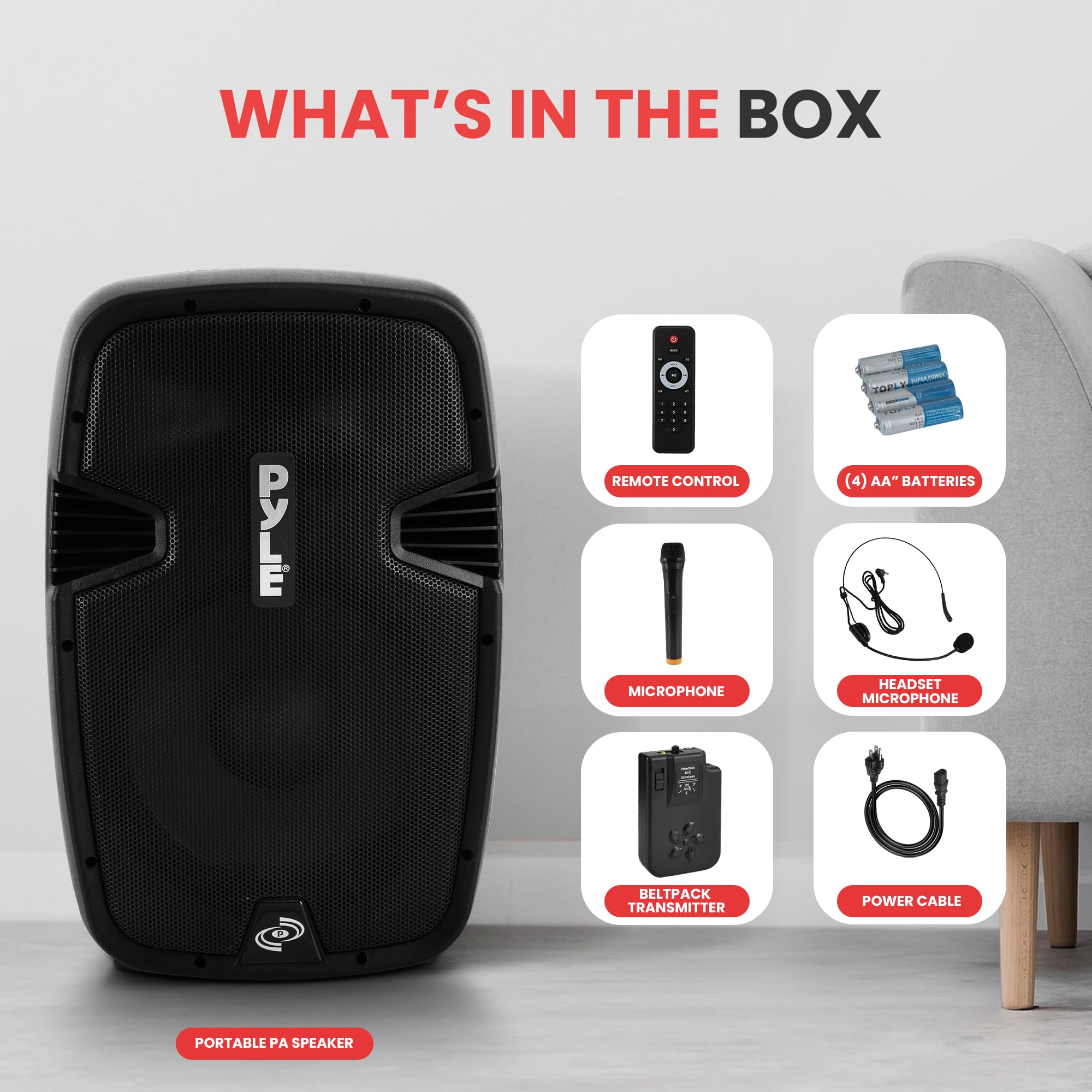 Pyle Wireless Portable PA Speaker System-Compatible with Bluetooth,Active Loudspeaker,1000 Watt Powered 2-Way Waterproof Amplifier, 12β Subwoofer, Tweeter, RCA, XLR, Mic In for Dj & Party-PPHP1241WMU