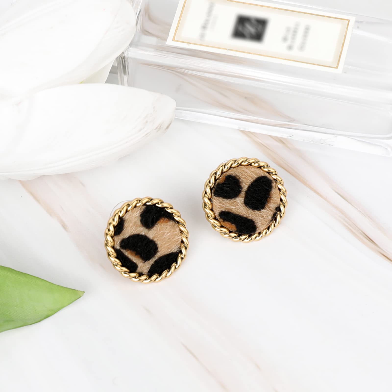 VOYOMI Leopard Stud Earrings for Women - Statement Geometric Tiny Circle/Square Hoop Earrings,Drop Dangle Earrings Fashion Jewelry for Girls, Great as Gifts(Circle)